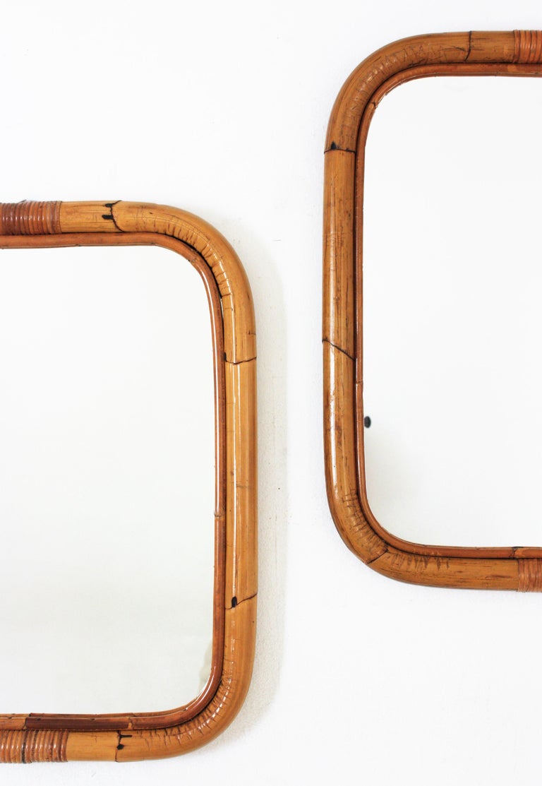 Pair of Spanish Bamboo Rattan Rectangular Mirrors, 1960s For Sale at ...