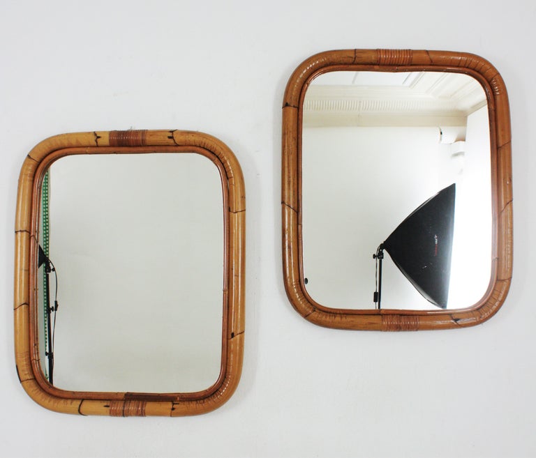 Pair of Spanish Bamboo Rattan Rectangular Mirrors, 1960s For Sale at ...