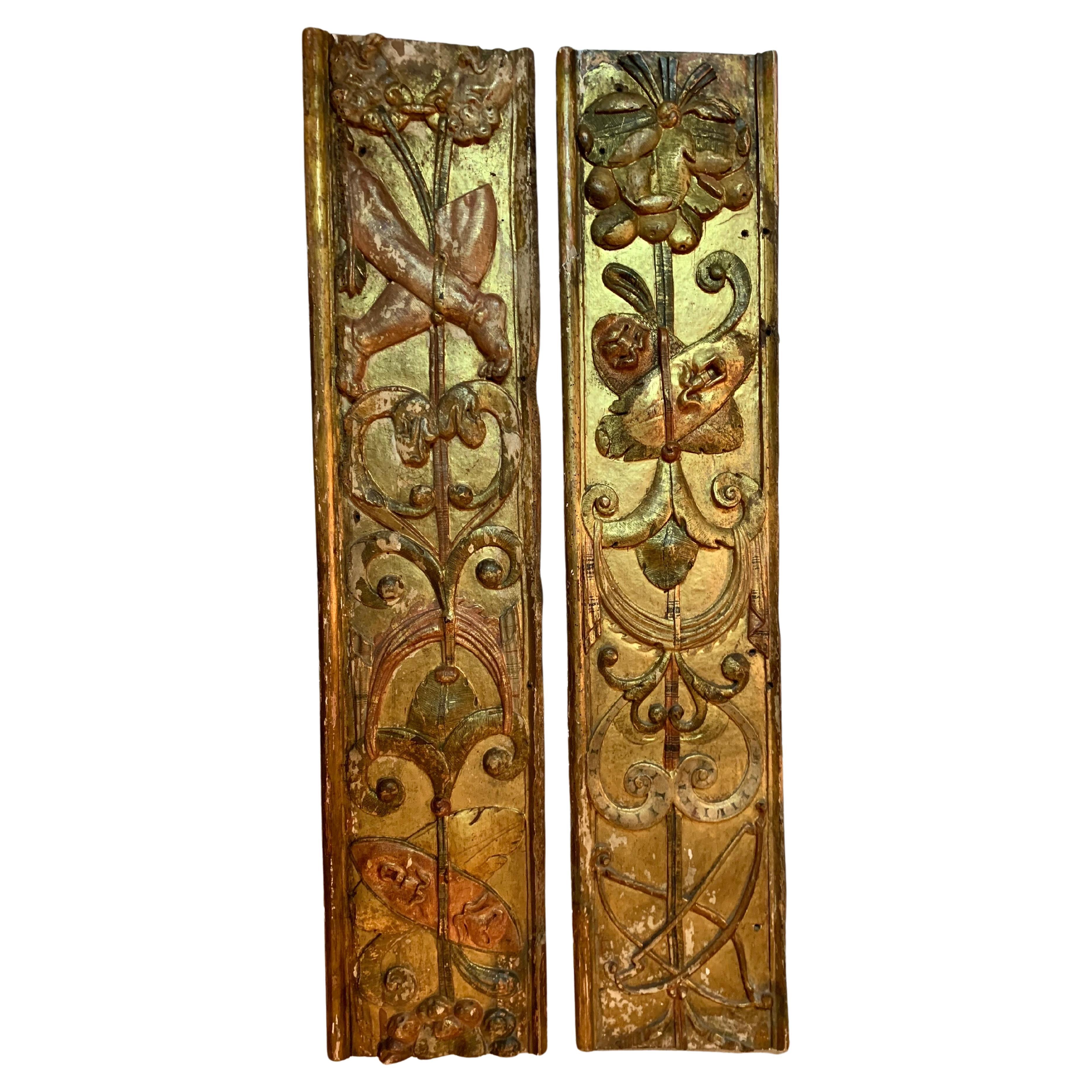 Pair of Spanish Baroque Reliefs Carved , Polychrome and Gitwood at 1stDibs