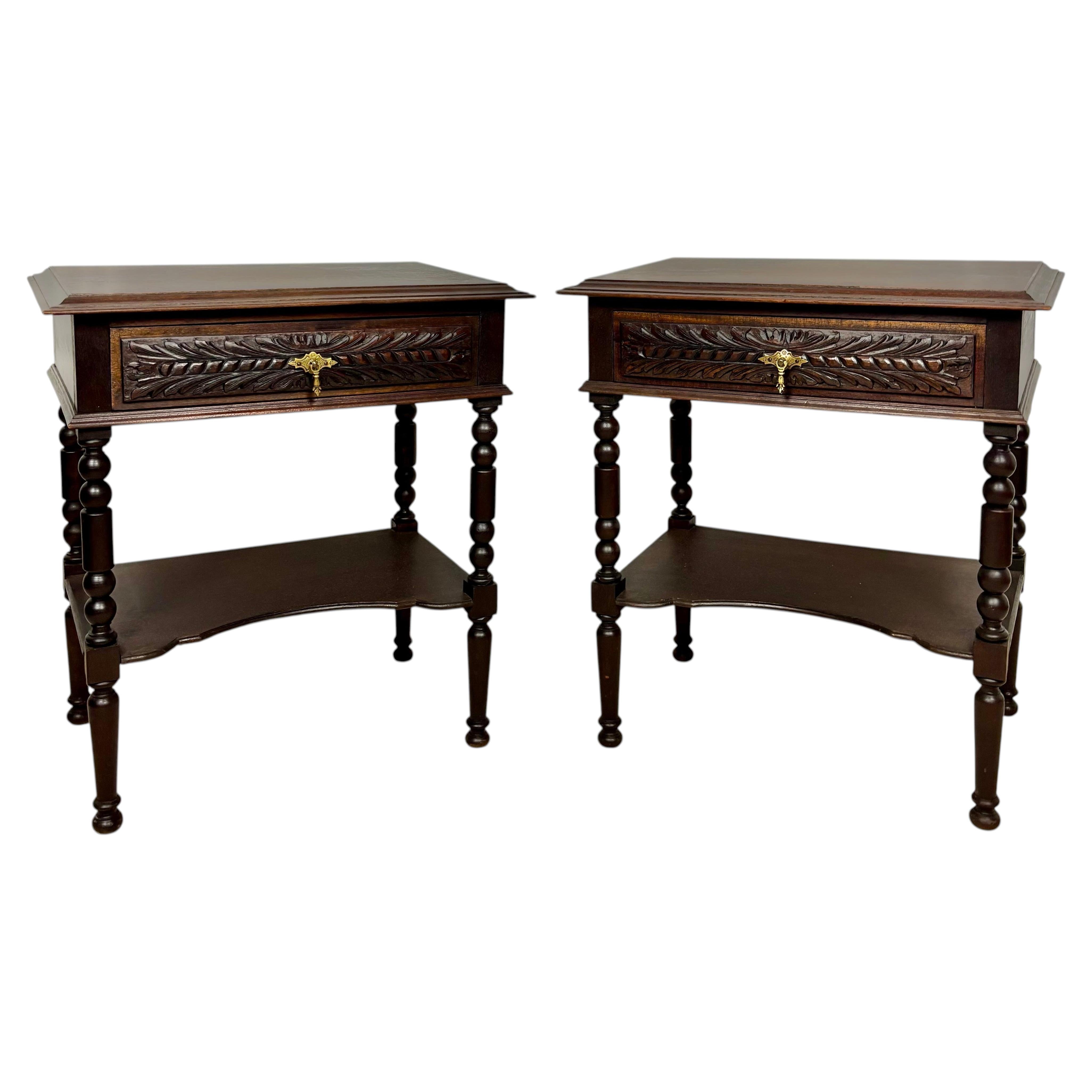 Pair of Early 20th Century Spanish Rustic Oak Side Tables with Drawers ...