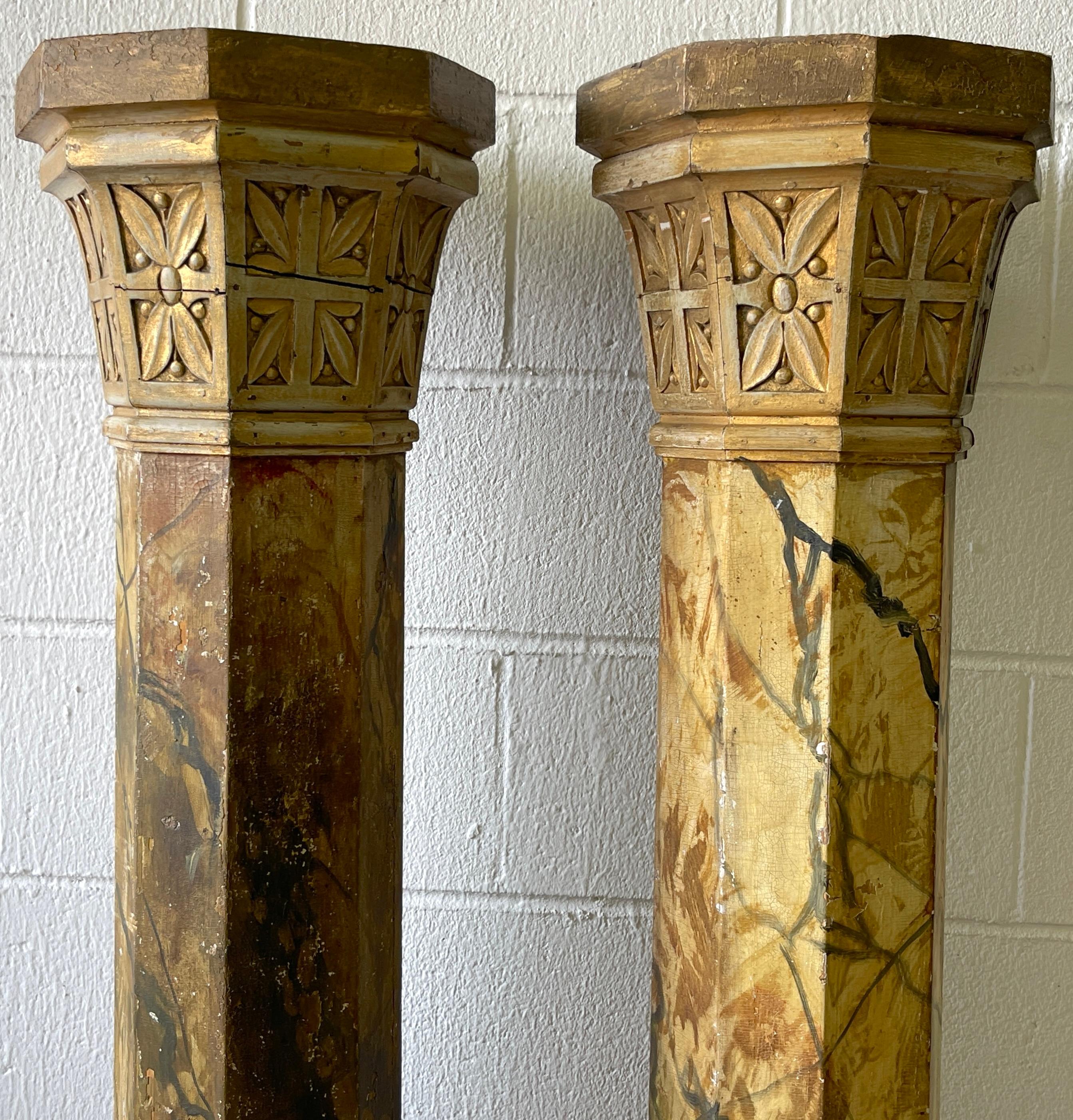 Pair of Spanish Colonial Relics and Pair Italian Tuscan Marbleized Wood ...