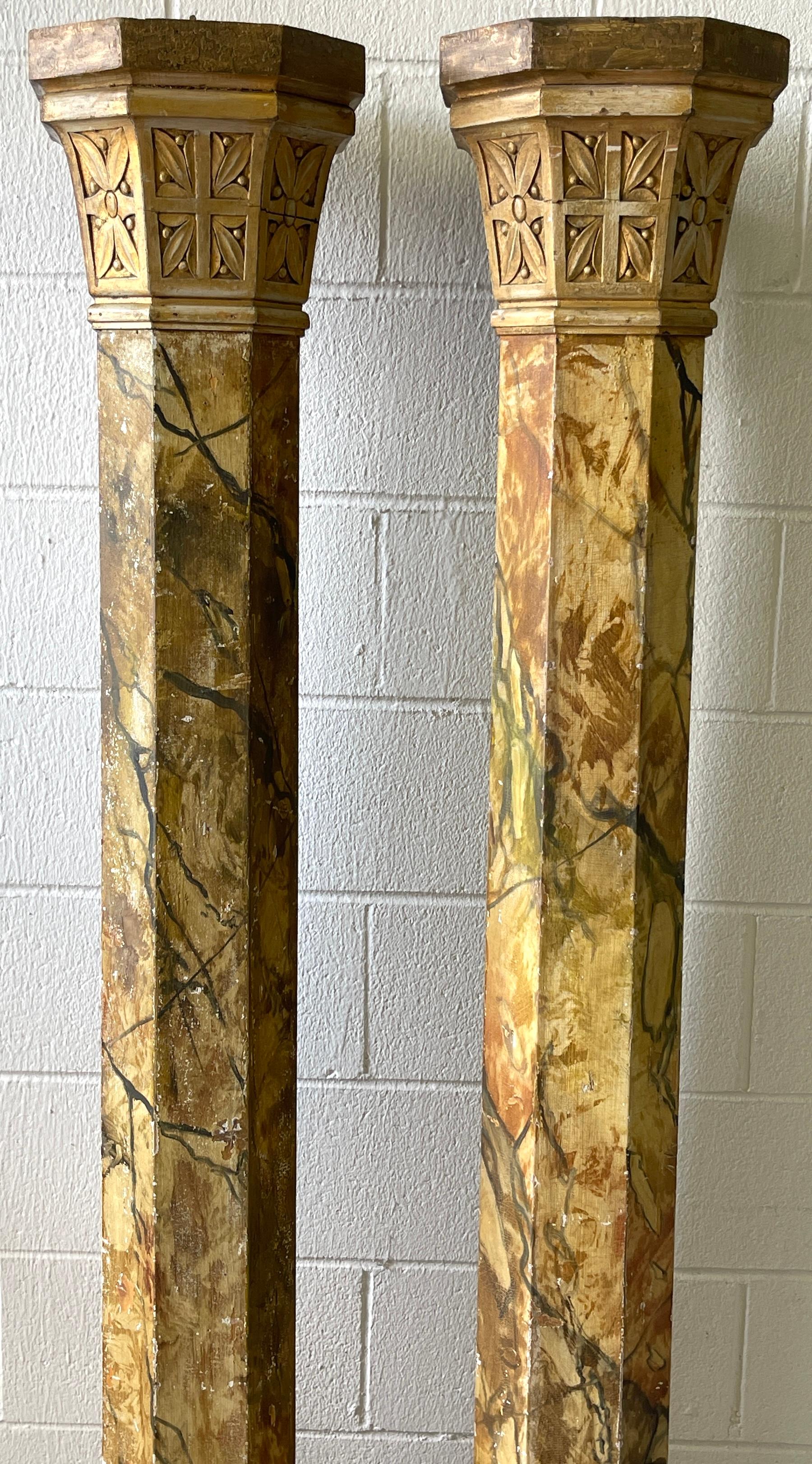 Pair of Spanish Colonial Relics and Pair Italian Tuscan Marbleized Wood ...
