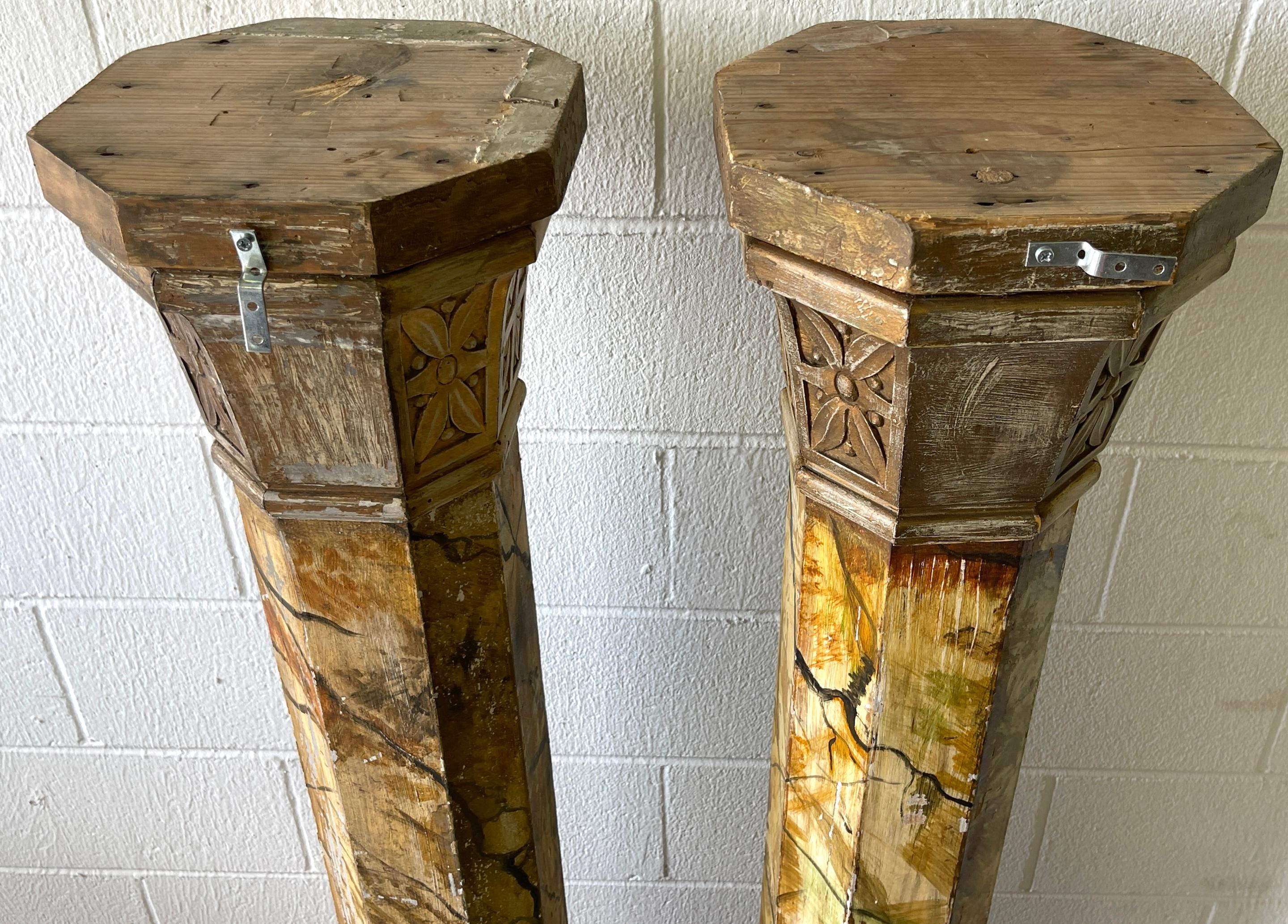 Pair of Spanish Colonial Relics and Pair Italian Tuscan Marbleized Wood ...