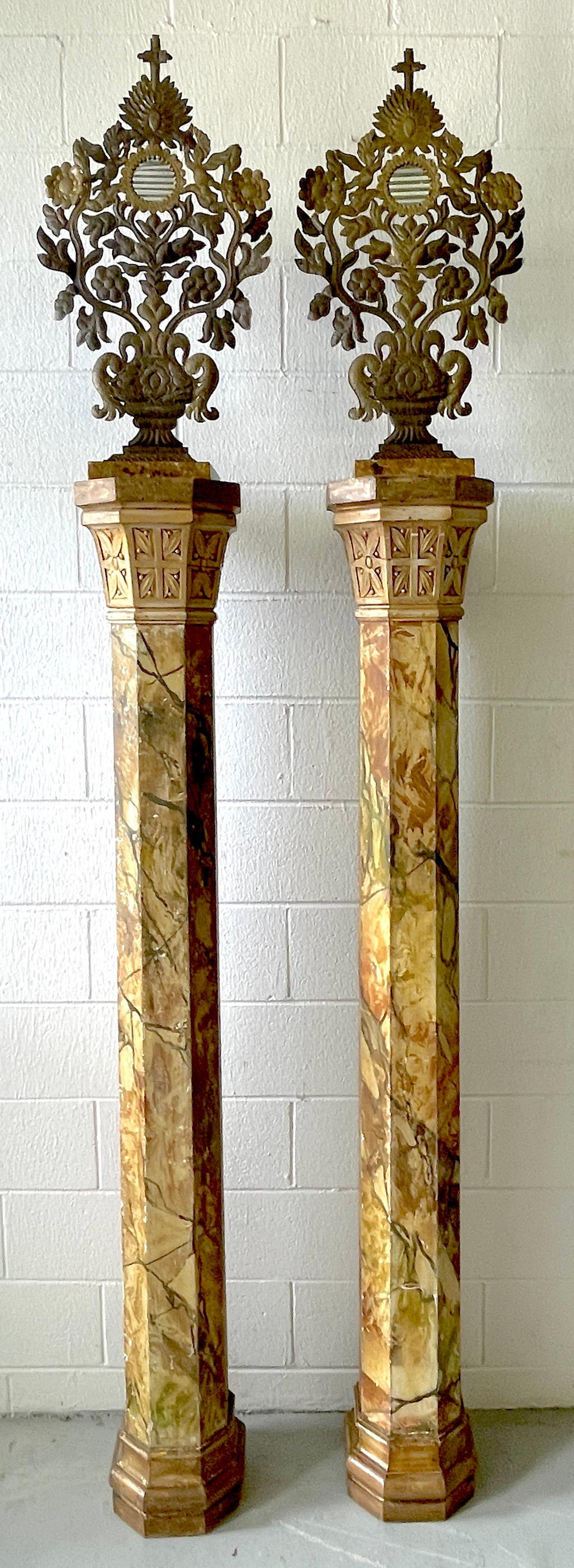 Pair of Spanish Colonial Relics and Pair Italian Tuscan Marbleized Wood ...