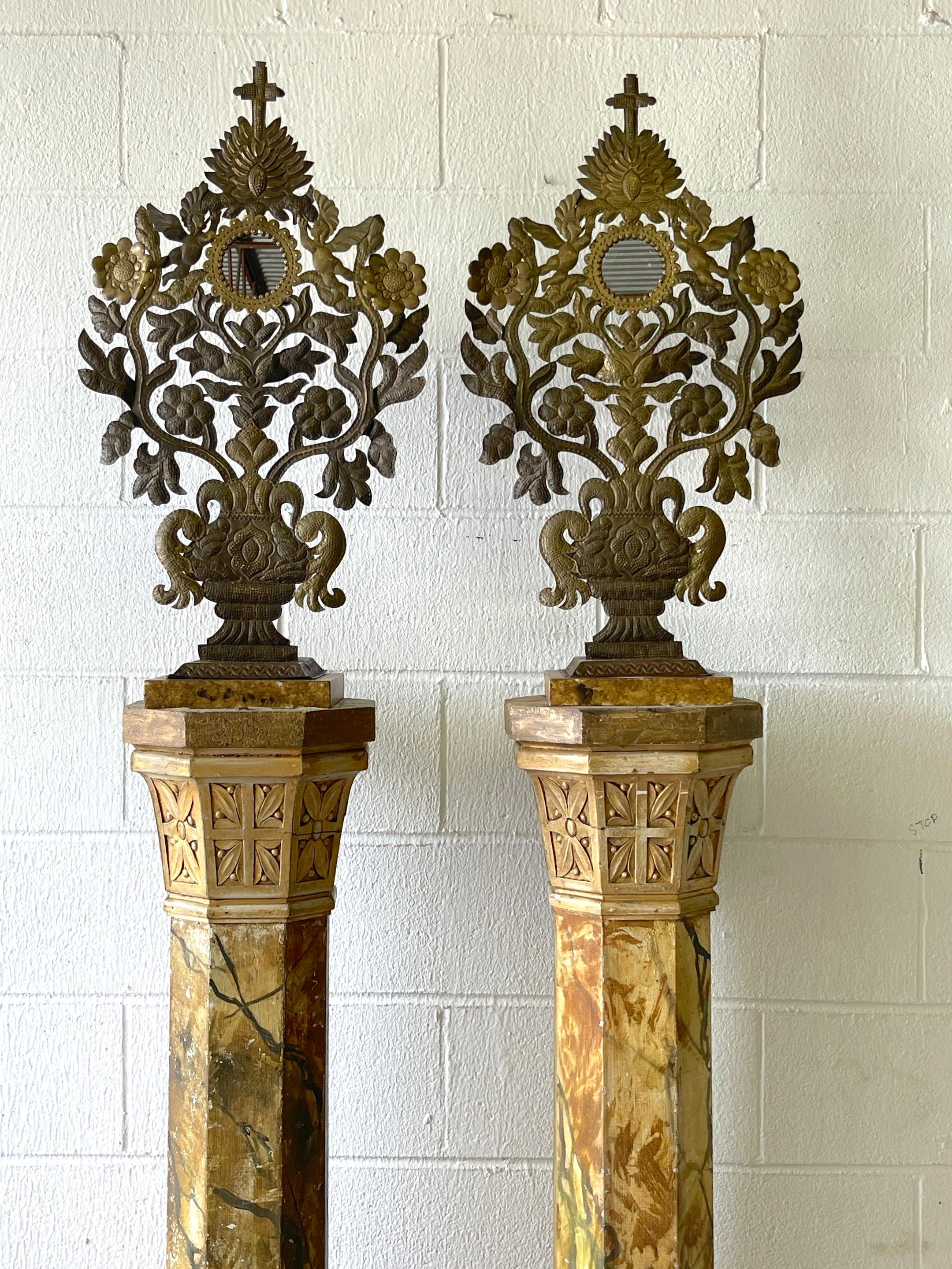 Pair of Spanish Colonial Relics and Pair Italian Tuscan Marbleized Wood ...
