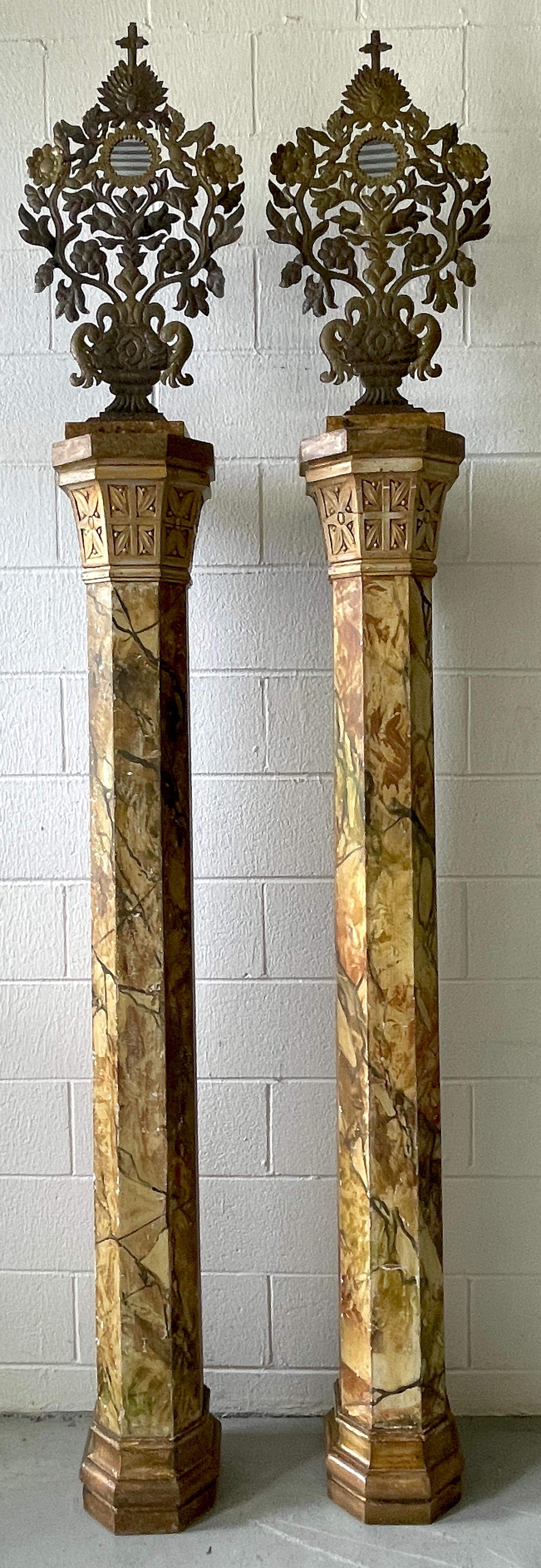 Pair of Spanish Colonial Relics and Pair Italian Tuscan Marbleized Wood ...