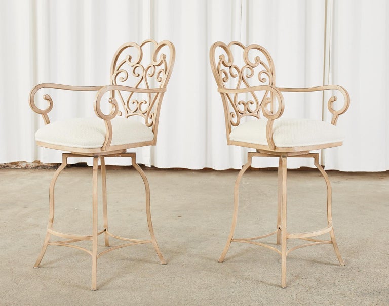 Pair of Spanish Colonial Style Painted Iron Garden Counter Bar Stools ...