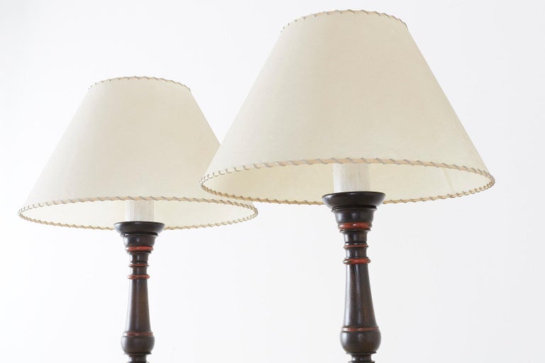 Pair of Spanish Colonial Style Wooden Candlestick Floor Lamps at 1stDibs