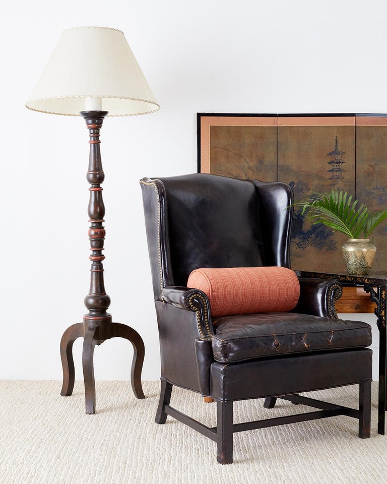 Pair of Spanish Colonial Style Wooden Candlestick Floor Lamps at 1stDibs