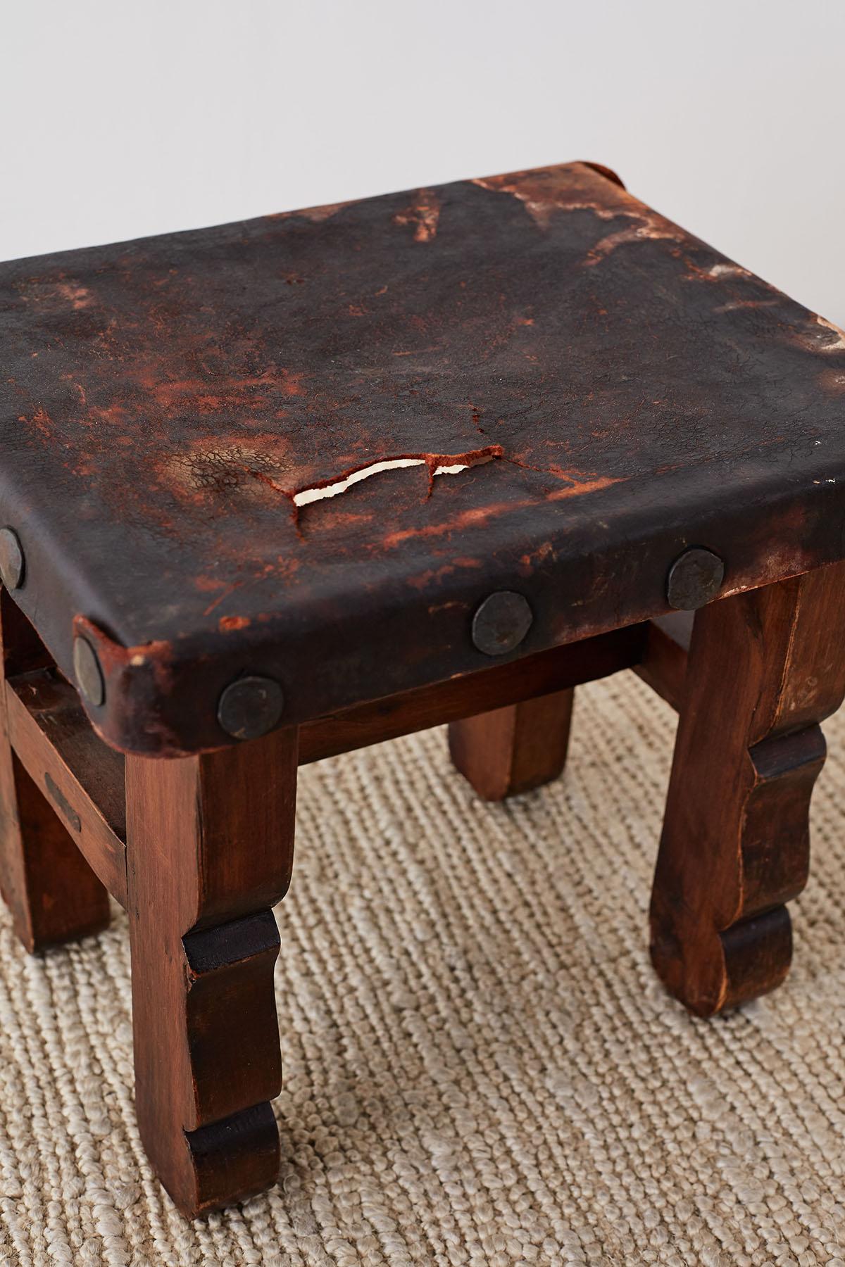 Pair of Spanish Colonial Walnut Stools with Leather Seats at 1stDibs ...