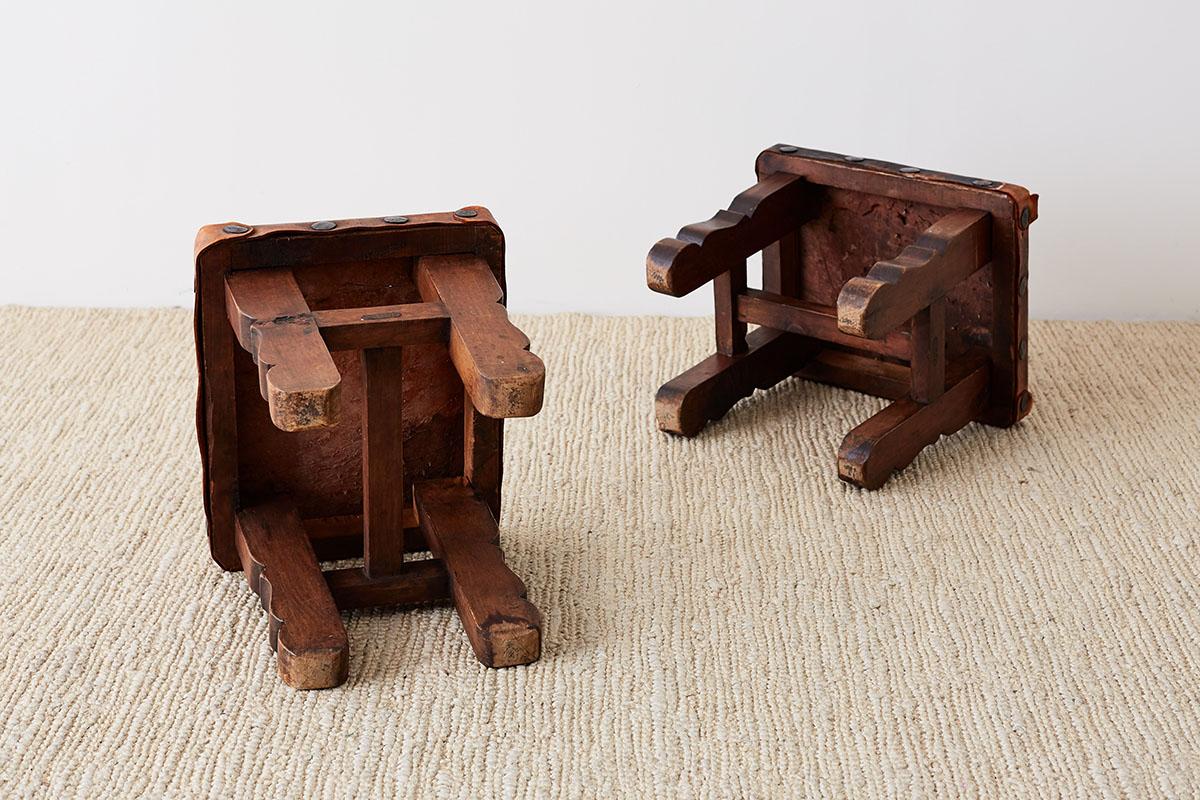 Pair of Spanish Colonial Walnut Stools with Leather Seats at 1stDibs ...