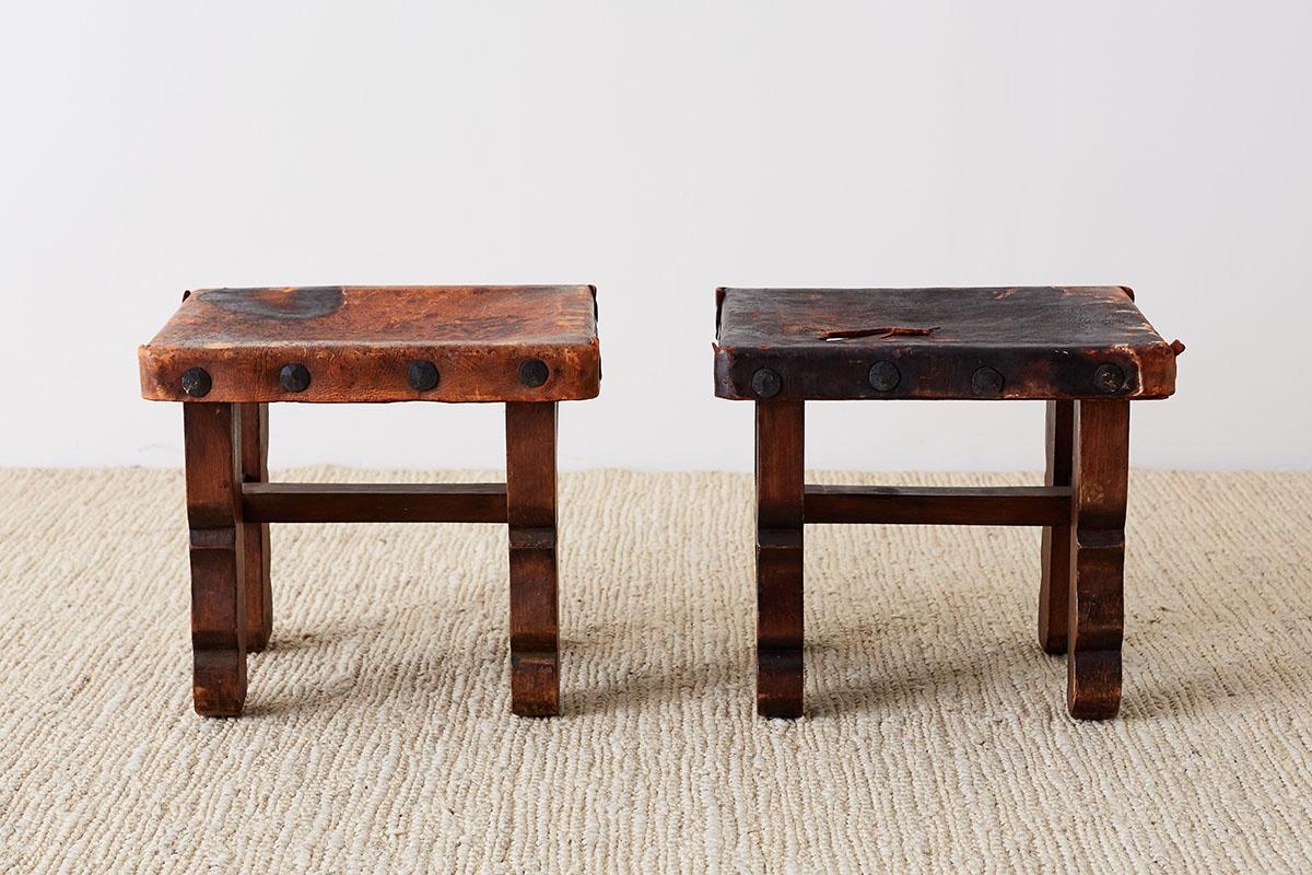 Pair of Spanish Colonial Walnut Stools with Leather Seats at 1stDibs ...