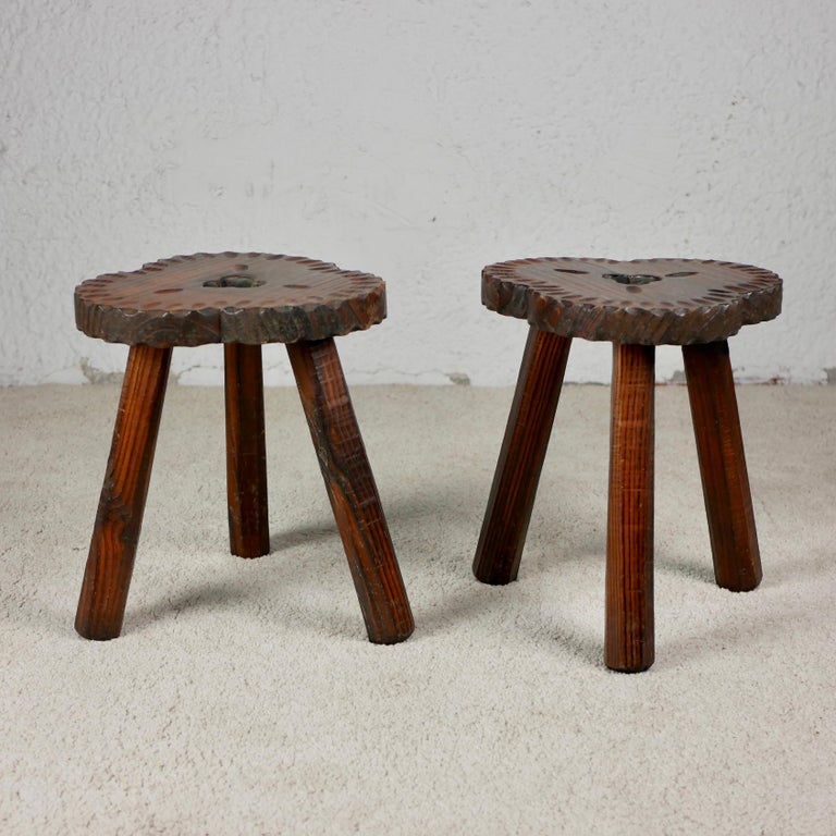 Pair of Spanish Folk Art Wood Stools For Sale at 1stDibs