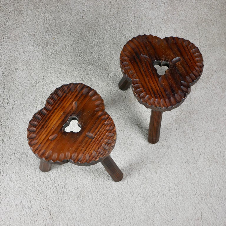 Pair of Spanish Folk Art Wood Stools For Sale at 1stDibs