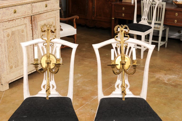 Pair of Spanish Gilt Metal Wall Sconces with Two Arms and Falling Drape ...