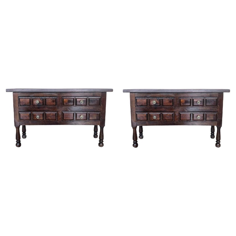 Pair of Spanish Large Nightstands or Chest of Drawers in Dark Walnut ...
