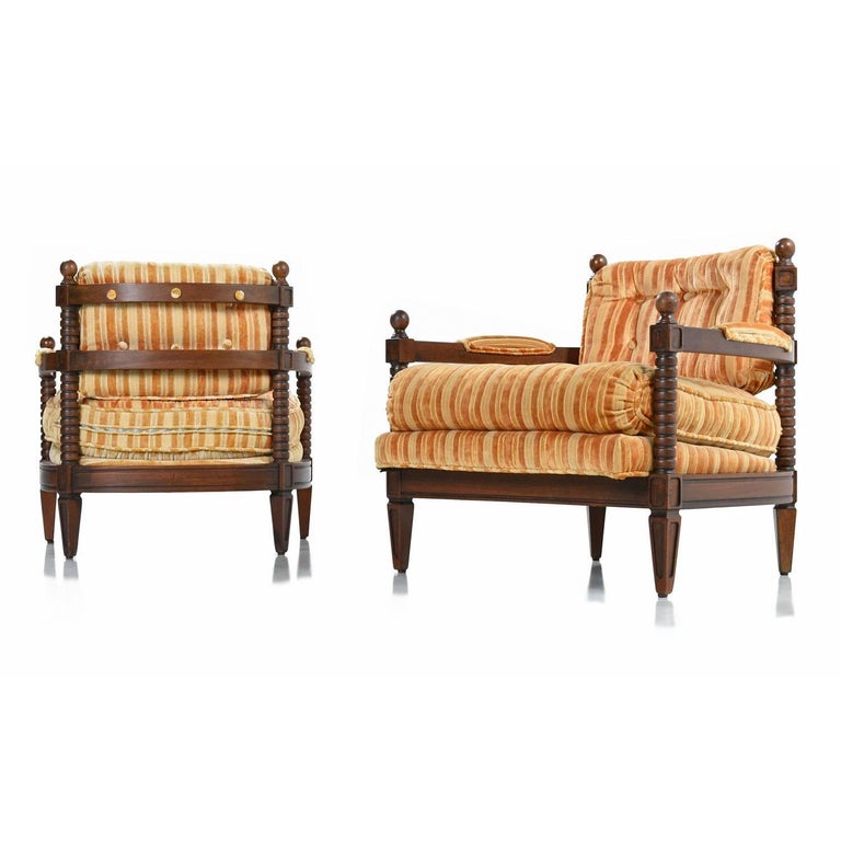 Spanish Mediterranean Style Original Striped Velour Lounge Chair Set at ...