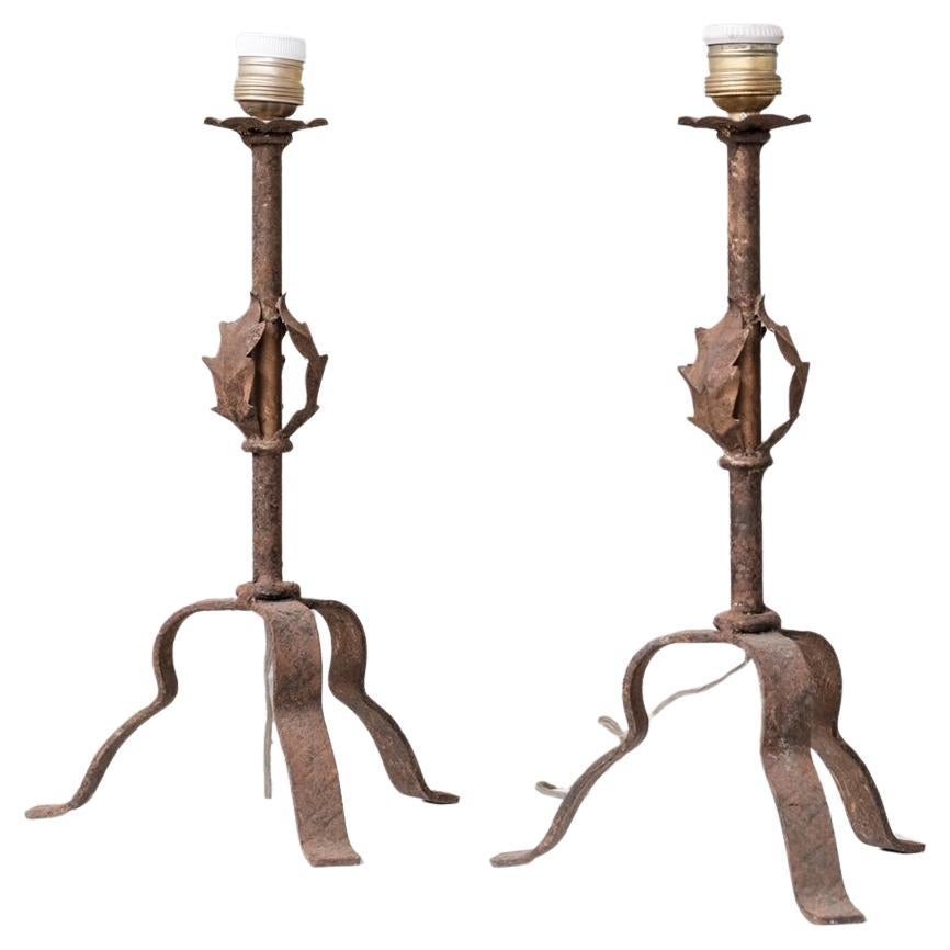 Pair of Spanish Metal Mid-Century Table Lamps For Sale at 1stDibs