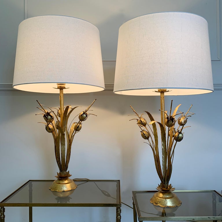 Pair of Mid Century, Flor Art Style Seed Pod Gilt Table Lamps at 1stDibs