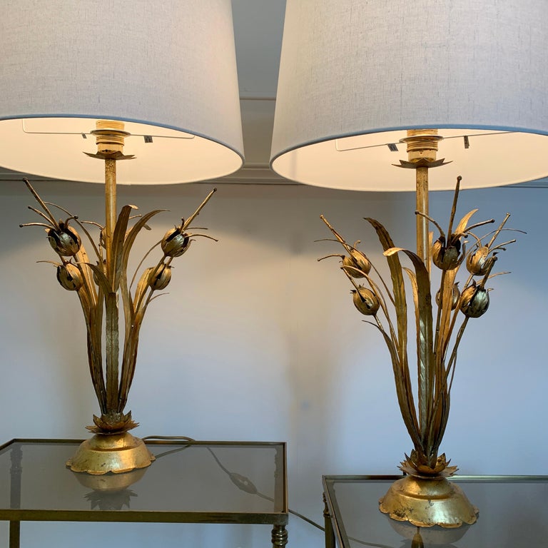 Pair of Mid Century, Flor Art Style Seed Pod Gilt Table Lamps at 1stDibs