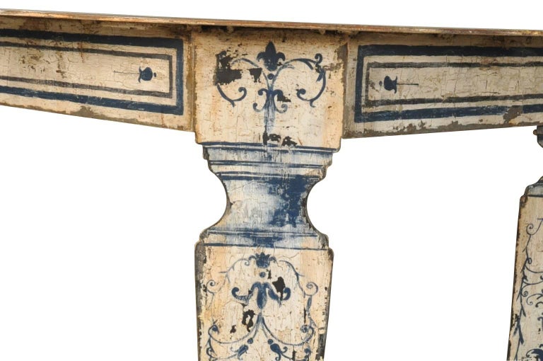 Pair of Spanish Painted Metal Demilune Consoles at 1stDibs