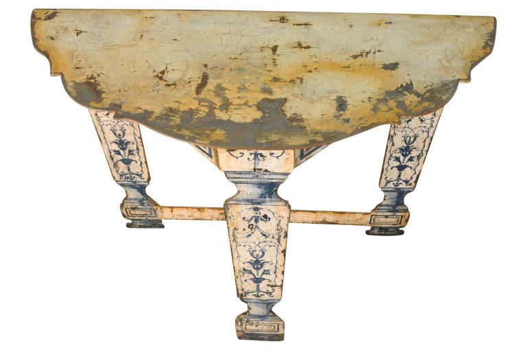 Pair of Spanish Painted Metal Demilune Consoles at 1stDibs