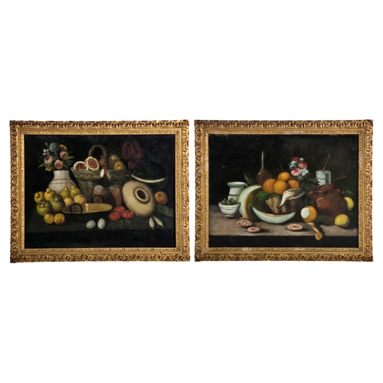 Pair of Spanish School Paintings of the 17th Century "Still Lifes " For Sale at 1stDibs