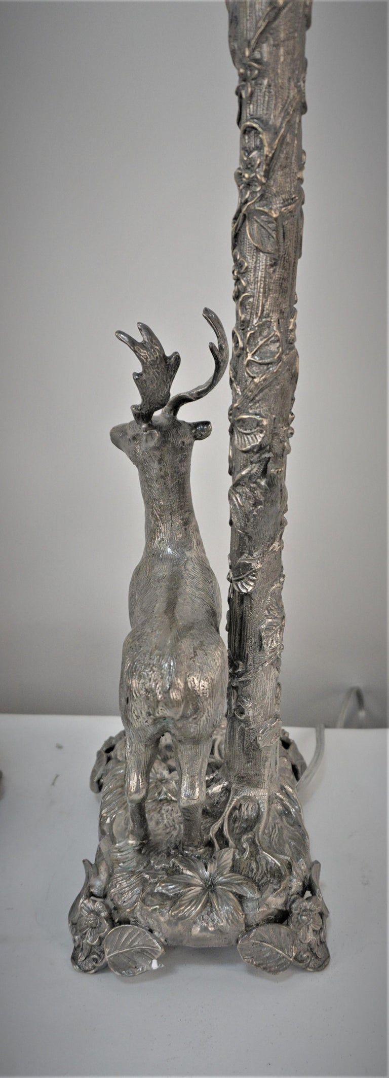 Pair of Spanish Silver with Deer Sculptures Table Lamps For Sale at 1stDibs