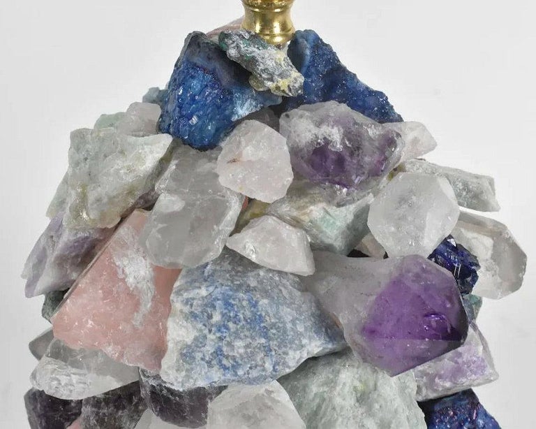 Pair of Specimen Mineral Brass and Lucite Table Lamps For Sale at 1stDibs