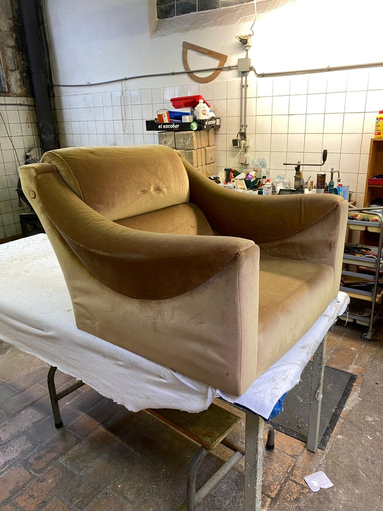 Pair of Spectacular 60s Italian Lounge Chairs New Pure Mohair Velvet ...