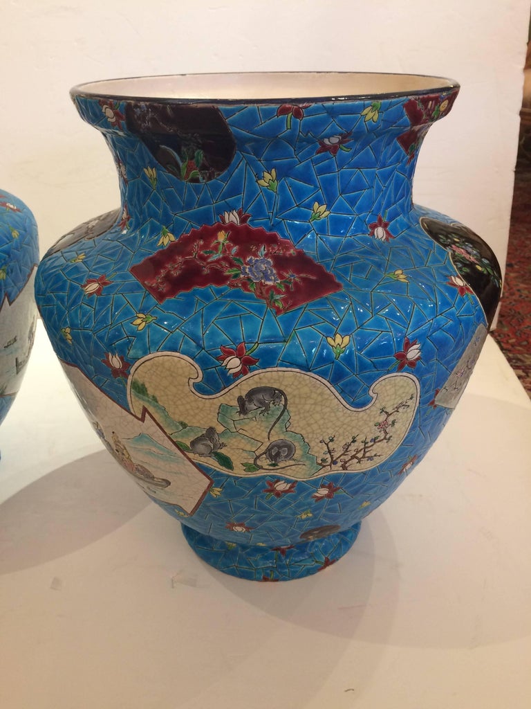 Pair of Spectacular Gigantic Longwy Vases For Sale at 1stDibs