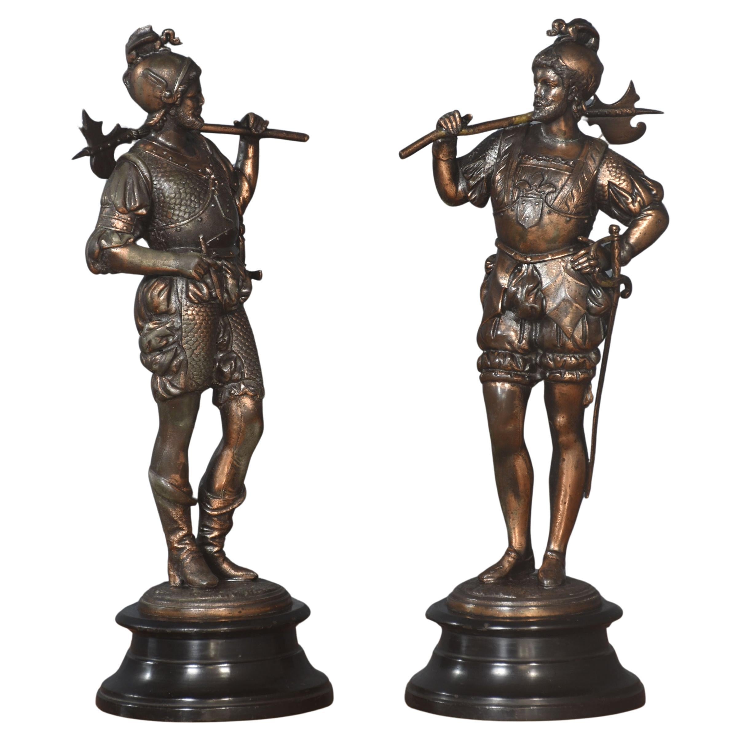 Pair of spelter warriors For Sale at 1stDibs