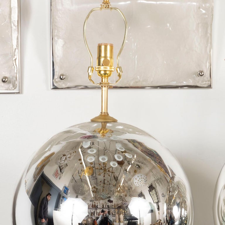 Pair of Spherical Mercury Glass Lamps For Sale at 1stDibs