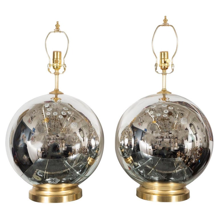 Pair of Spherical Mercury Glass Lamps For Sale at 1stDibs