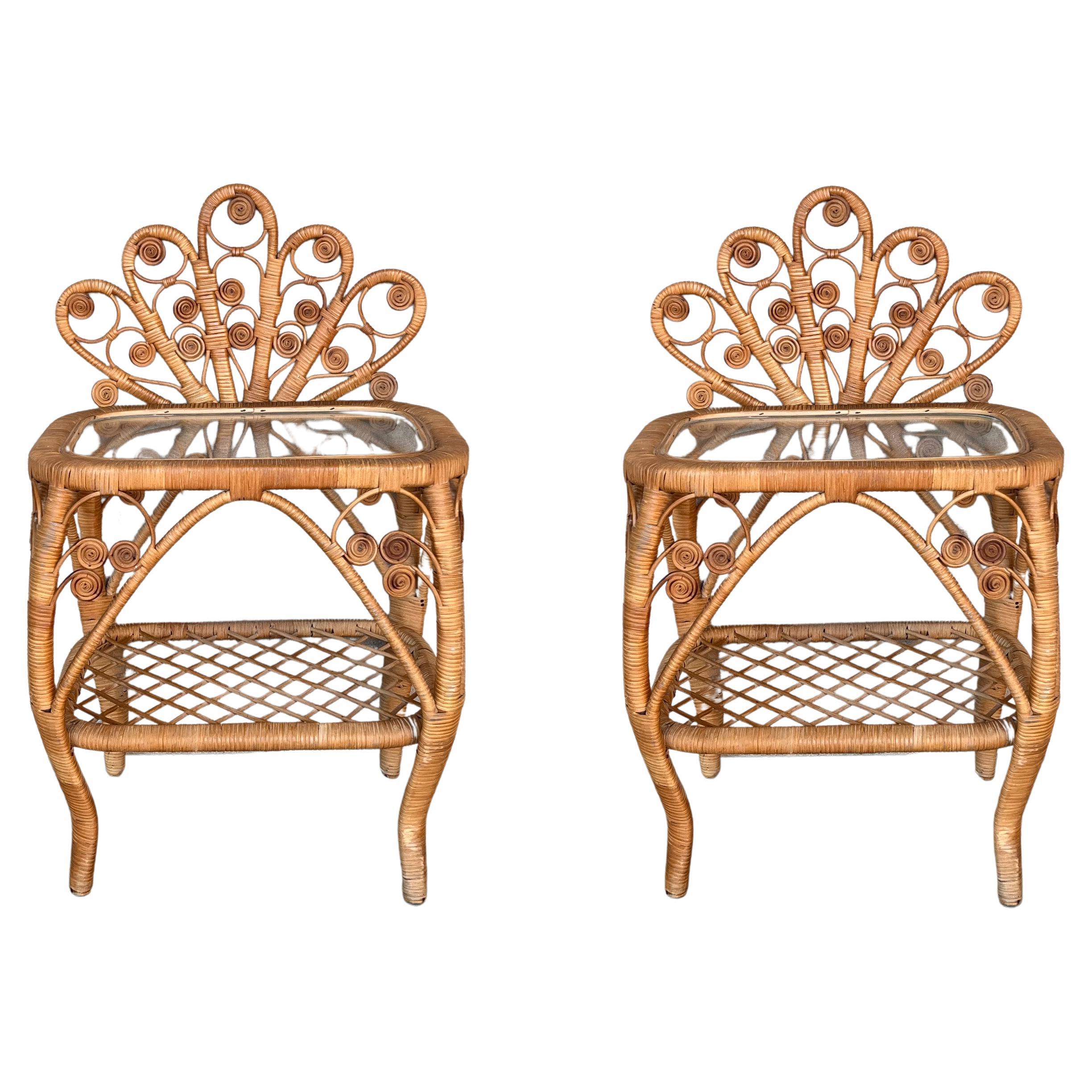 Pair of Bamboo and Pencil Reed Nightstands by Baker For Sale at 1stDibs