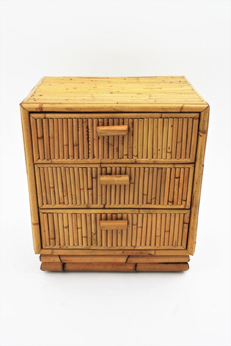 Pair of Split Reed Bamboo Rattan Small Chests or Nightstands, 1970s For Sale at 1stDibs
