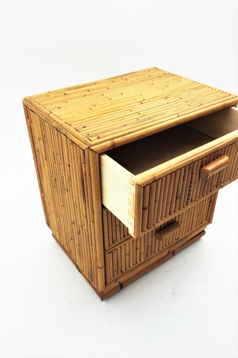 Pair of Split Reed Bamboo Rattan Small Chests or Nightstands, 1970s For Sale at 1stDibs