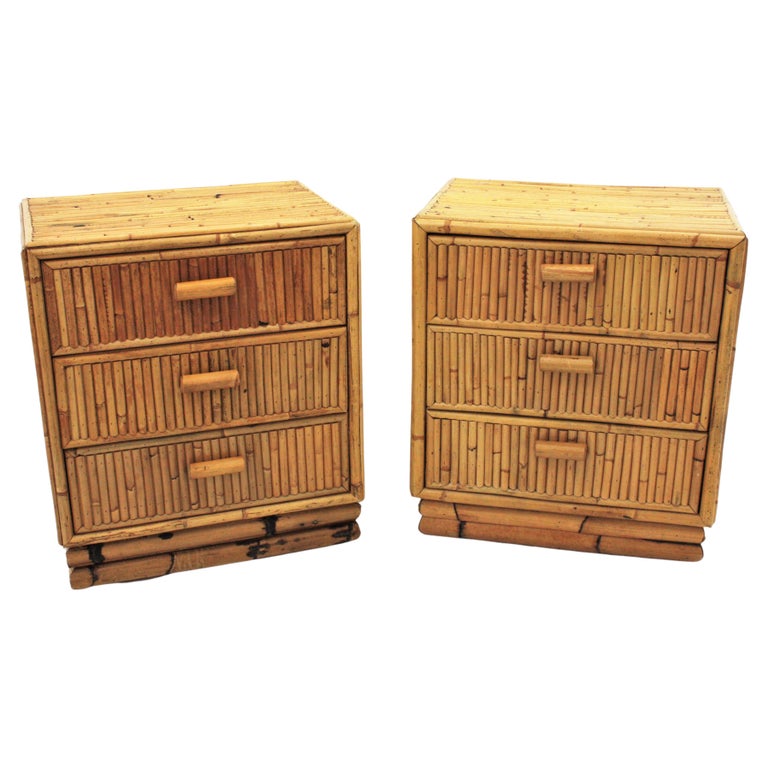 Pair of Split Reed Bamboo Rattan Small Chests or Nightstands, 1970s For Sale at 1stDibs