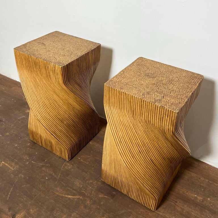 Pair of Split Reed Side Tables or Pedestals For Sale at 1stDibs