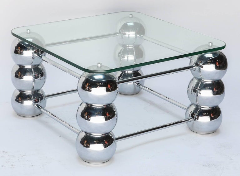 Pair of Square 1970s Chrome Side Tables with Glass Top at 1stDibs