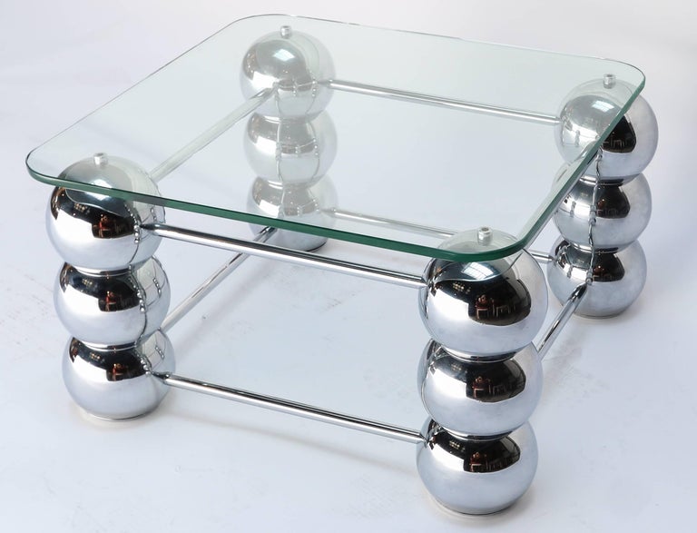 Pair of Square 1970s Chrome Side Tables with Glass Top at 1stDibs