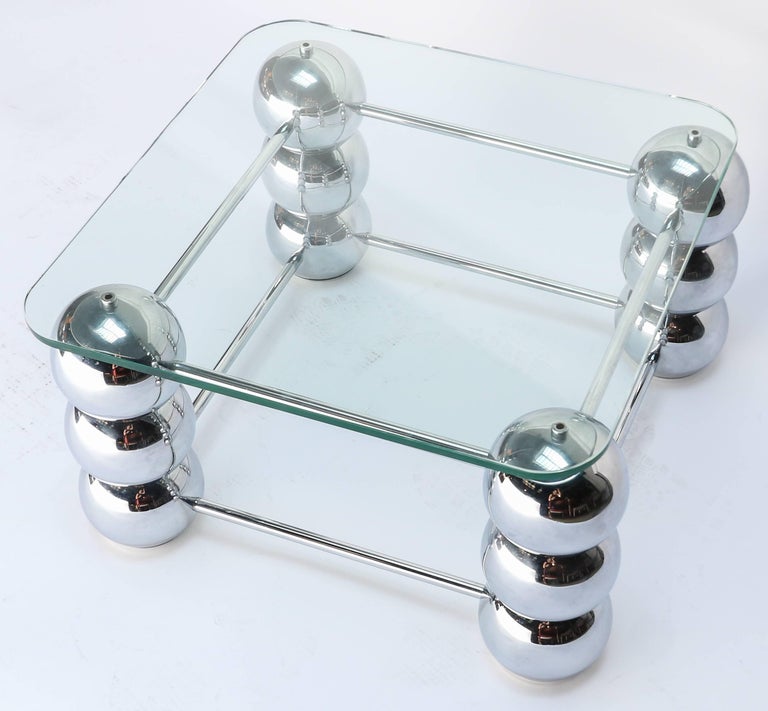 Pair of Square 1970s Chrome Side Tables with Glass Top at 1stDibs