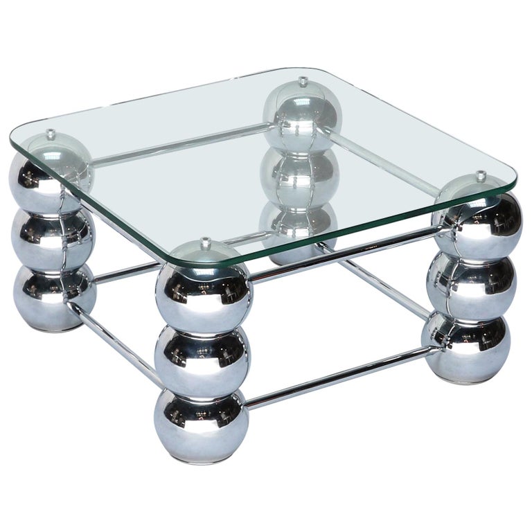 Pair of Square 1970s Chrome Side Tables with Glass Top For Sale at 1stdibs