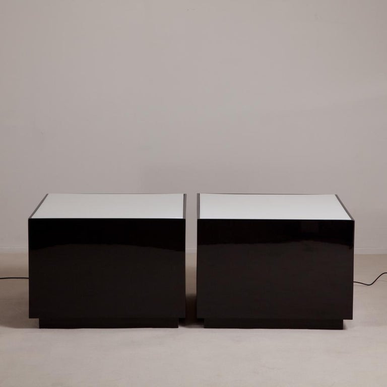 Pair of Square Black Lacquer Lucite Lightbox Tables, 1970s For Sale at ...