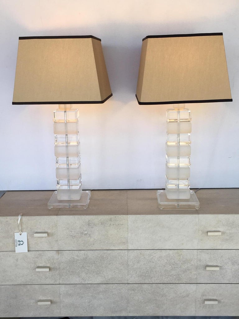Pair of Square Lucite Table Lamps For Sale at 1stDibs | square table lamps