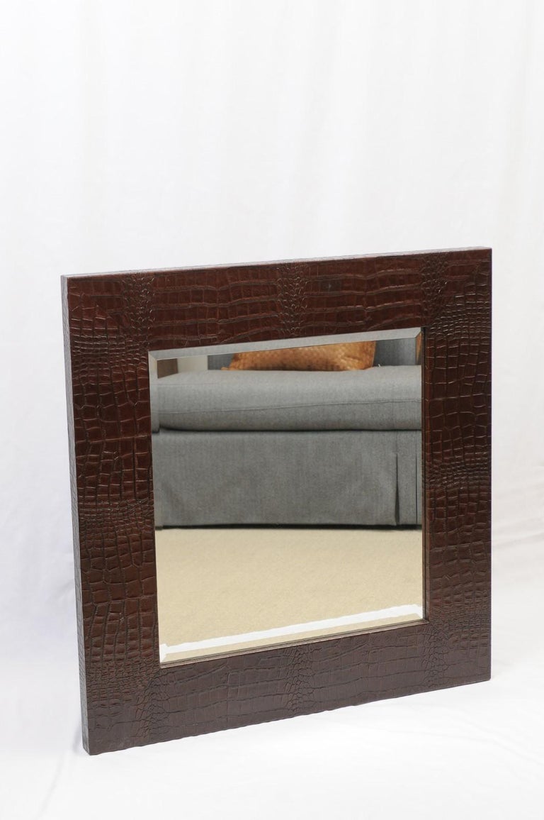Pair of Square Mirrors with dark brown Crocodile surrounds For Sale at ...
