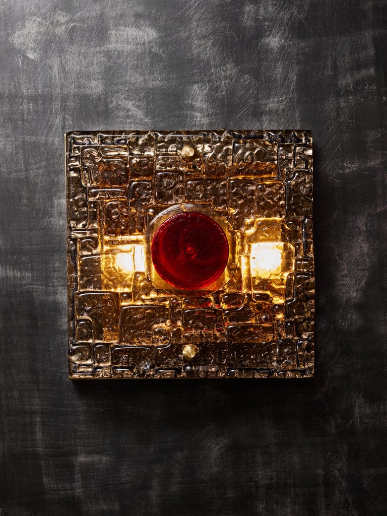 Pair of Square Murano Glass and Brass Wall Sconces For Sale at 1stDibs