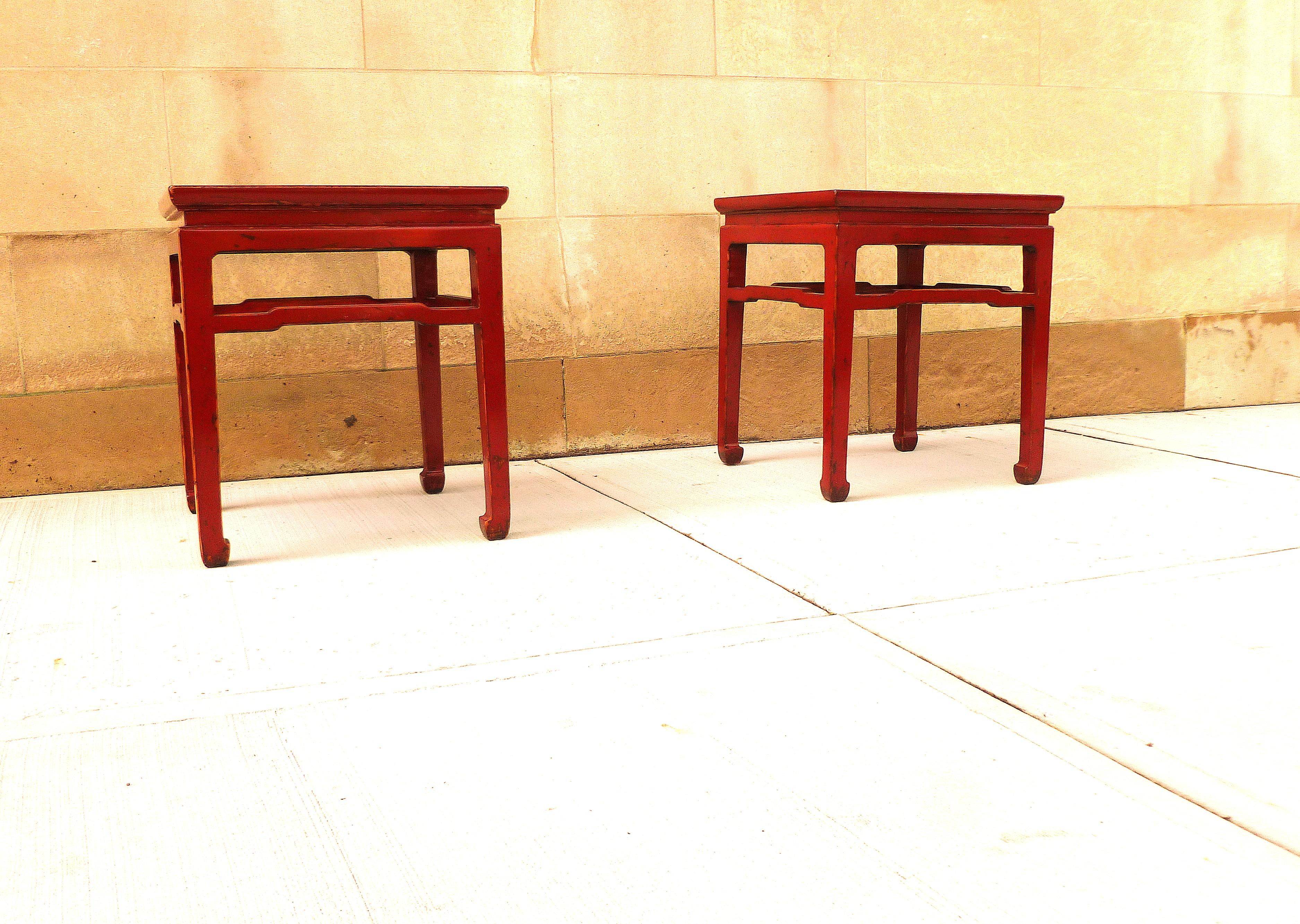 Pair of Square Red Lacquer End Tables at 1stDibs