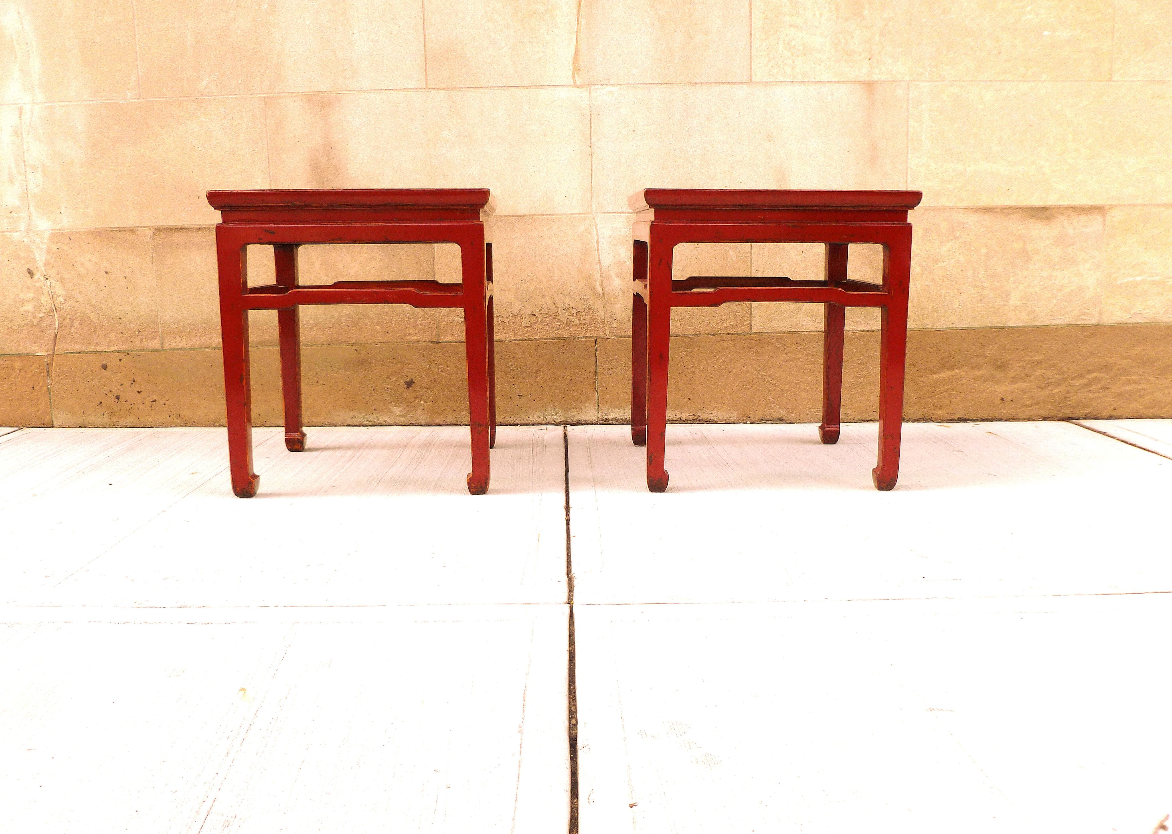 Pair of Square Red Lacquer End Tables at 1stDibs