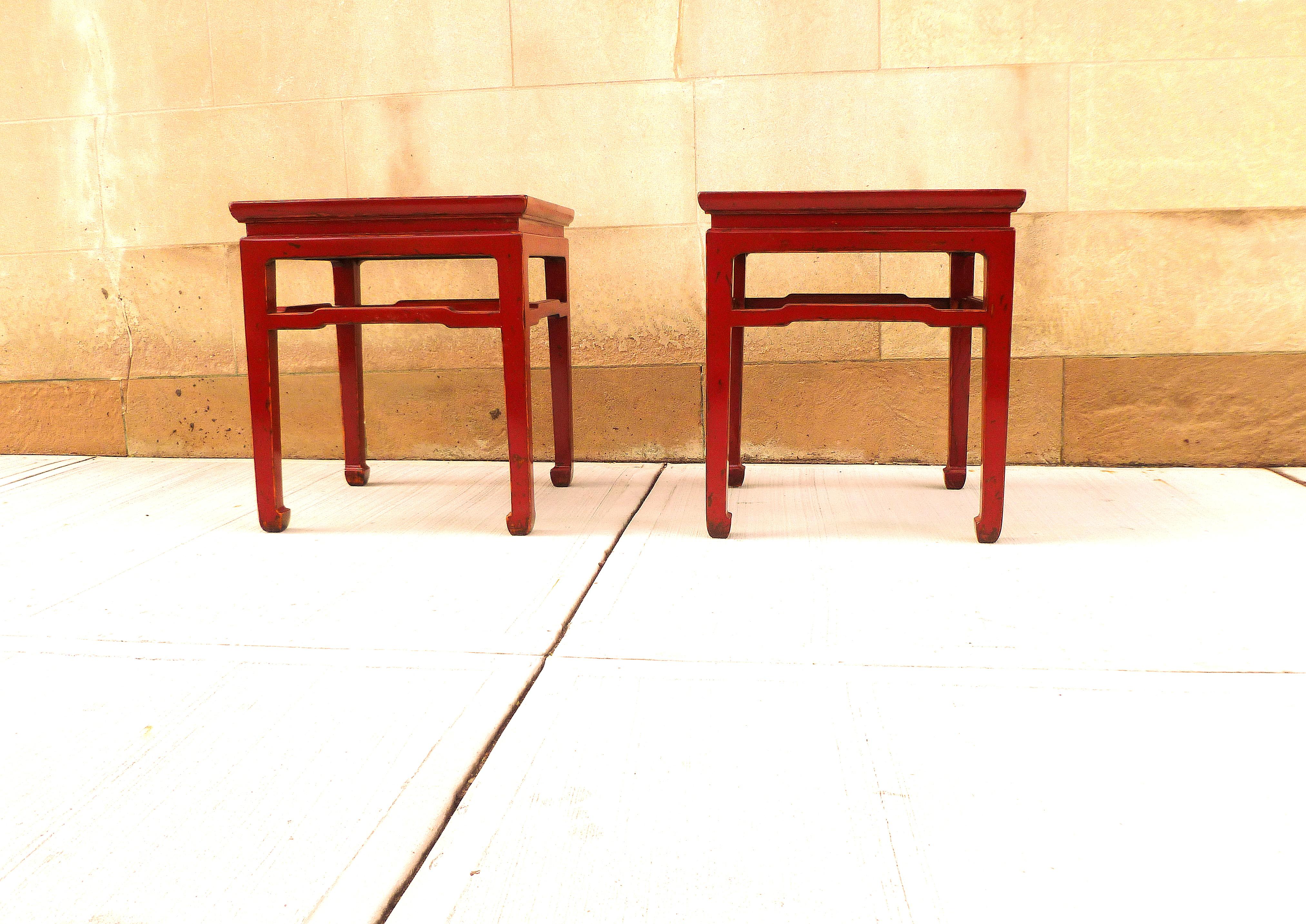Pair of Square Red Lacquer End Tables at 1stDibs